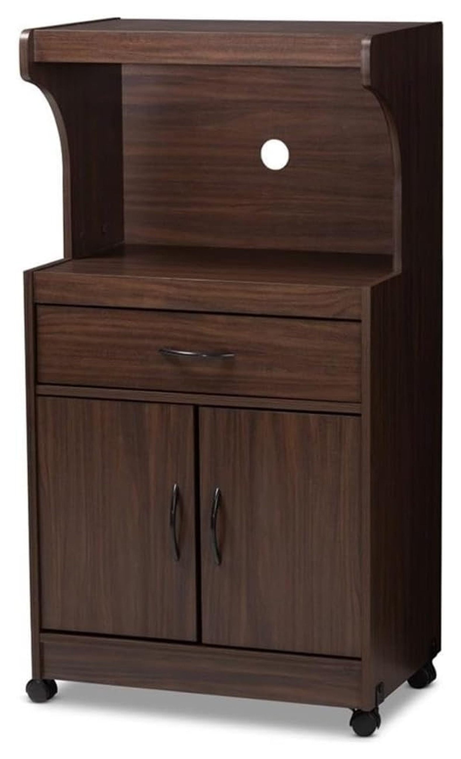 Contemporary Microwave Stand Cart with Doors in Dark Walnut - Walmart.com
