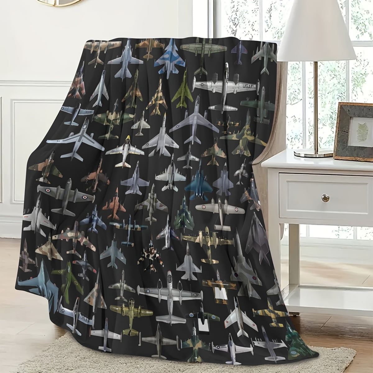 Contemporary Military Jet Aircraft Flannel Throw Blanket ...