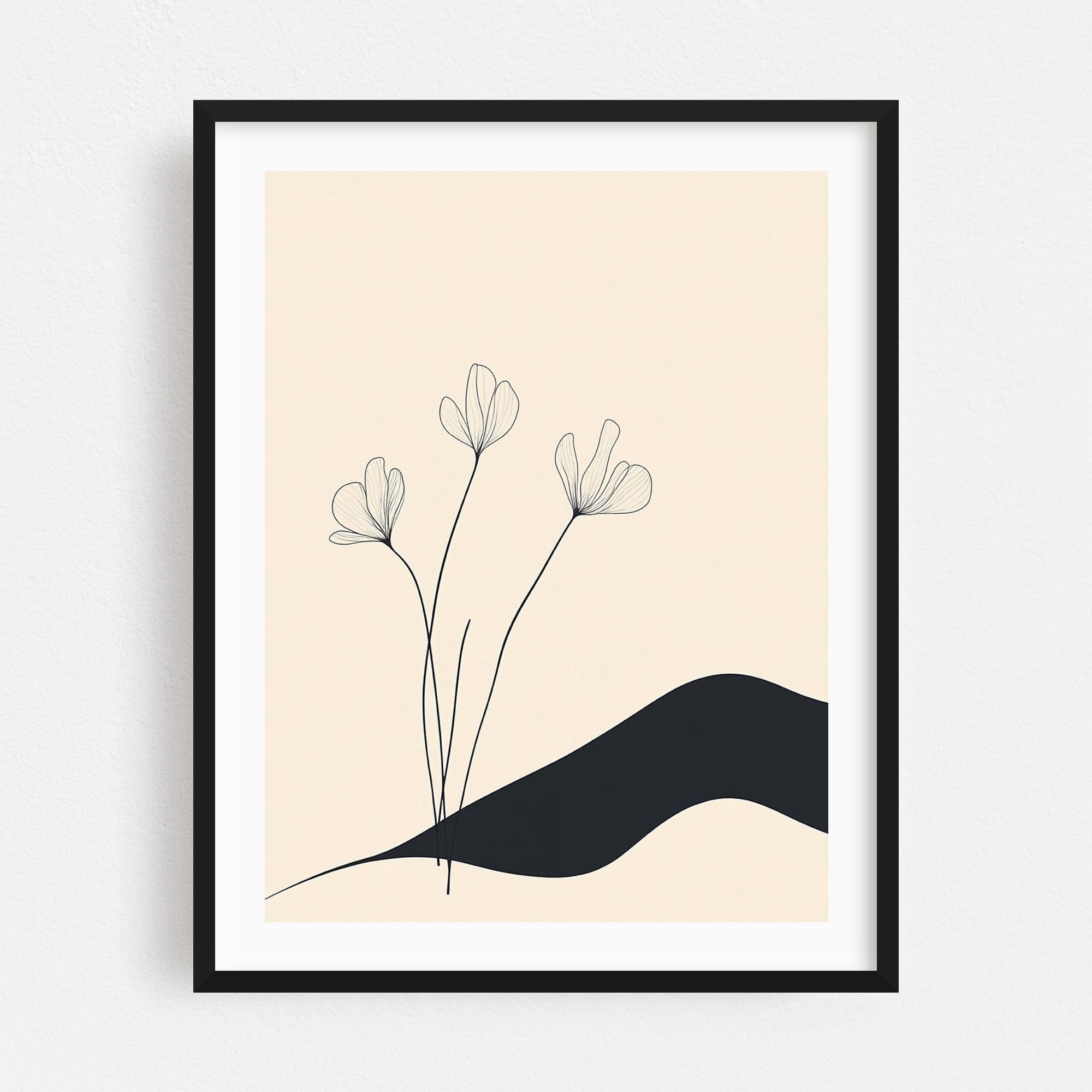 Contemporary Minimalist Floral Line Art - Line Drawing Black Framed ...