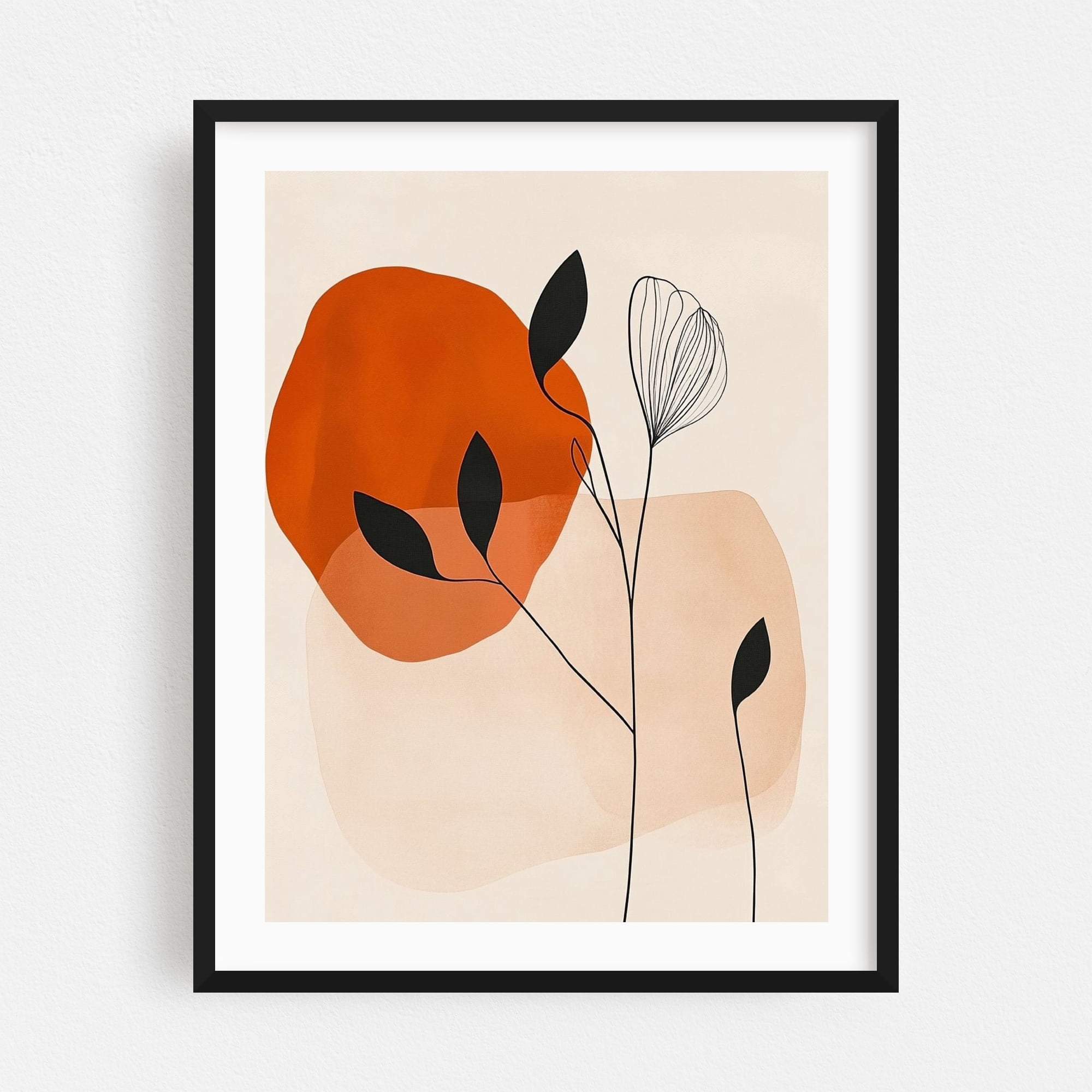 Contemporary Minimalist Floral Line Drawing - Line Drawing Black Framed ...