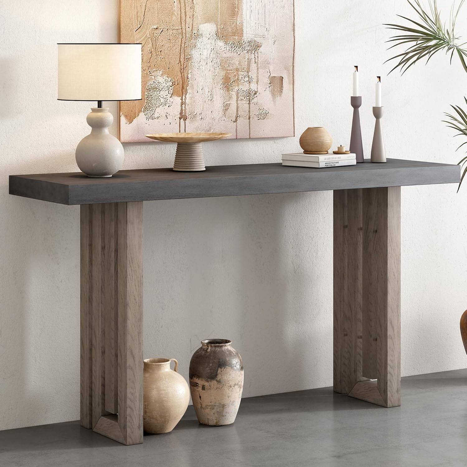 Contemporary Minimalist Wood Console Table 59-Inch Modern Entry Sofa ...