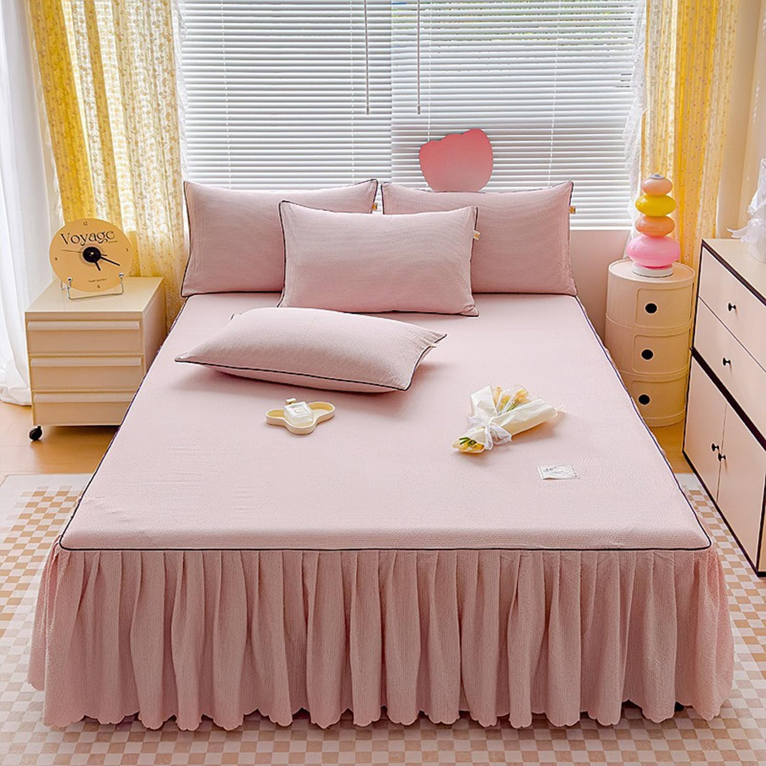 Contemporary Minimalist Wrap Around Pleated Bed Skirts For Twin Queen