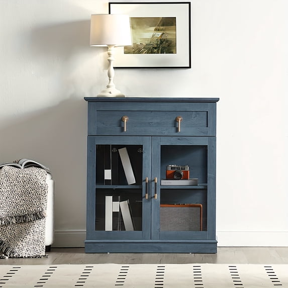 Contemporary Modern Freestanding Sideboard with Glass Doors & Built-In ...