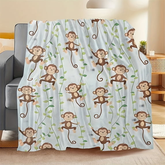Contemporary Monkey Print Flannel Throw Blanket, Lightweight, Stain ...