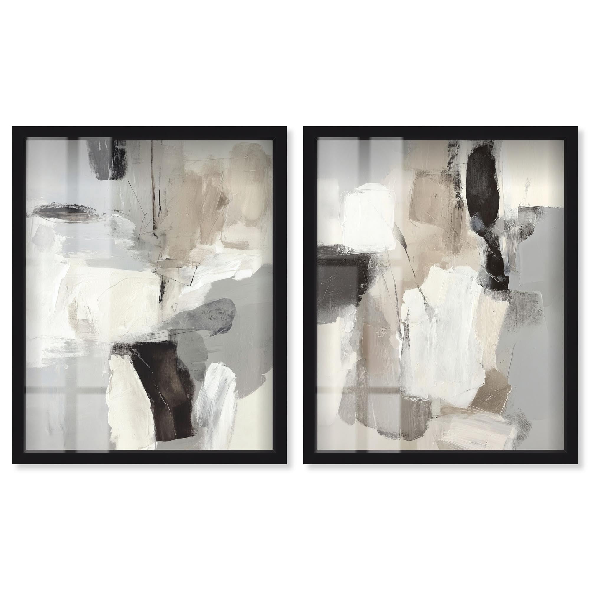 Contemporary Monochrome Abstracts Pair Shadowbox Print Boho Wall Decor ...