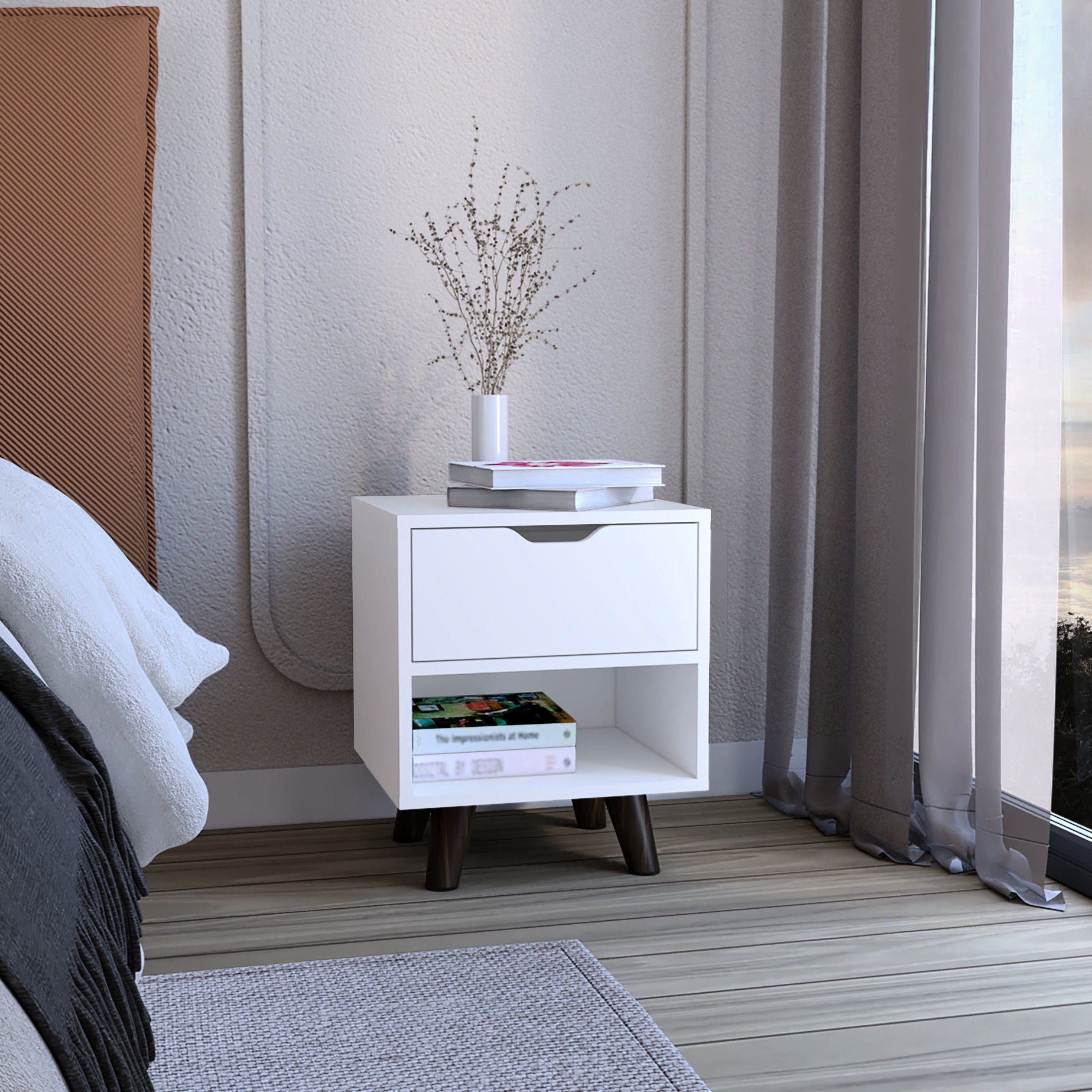 Contemporary Nightstand with Open Shelf | Ideal for Bedroom Essentials ...