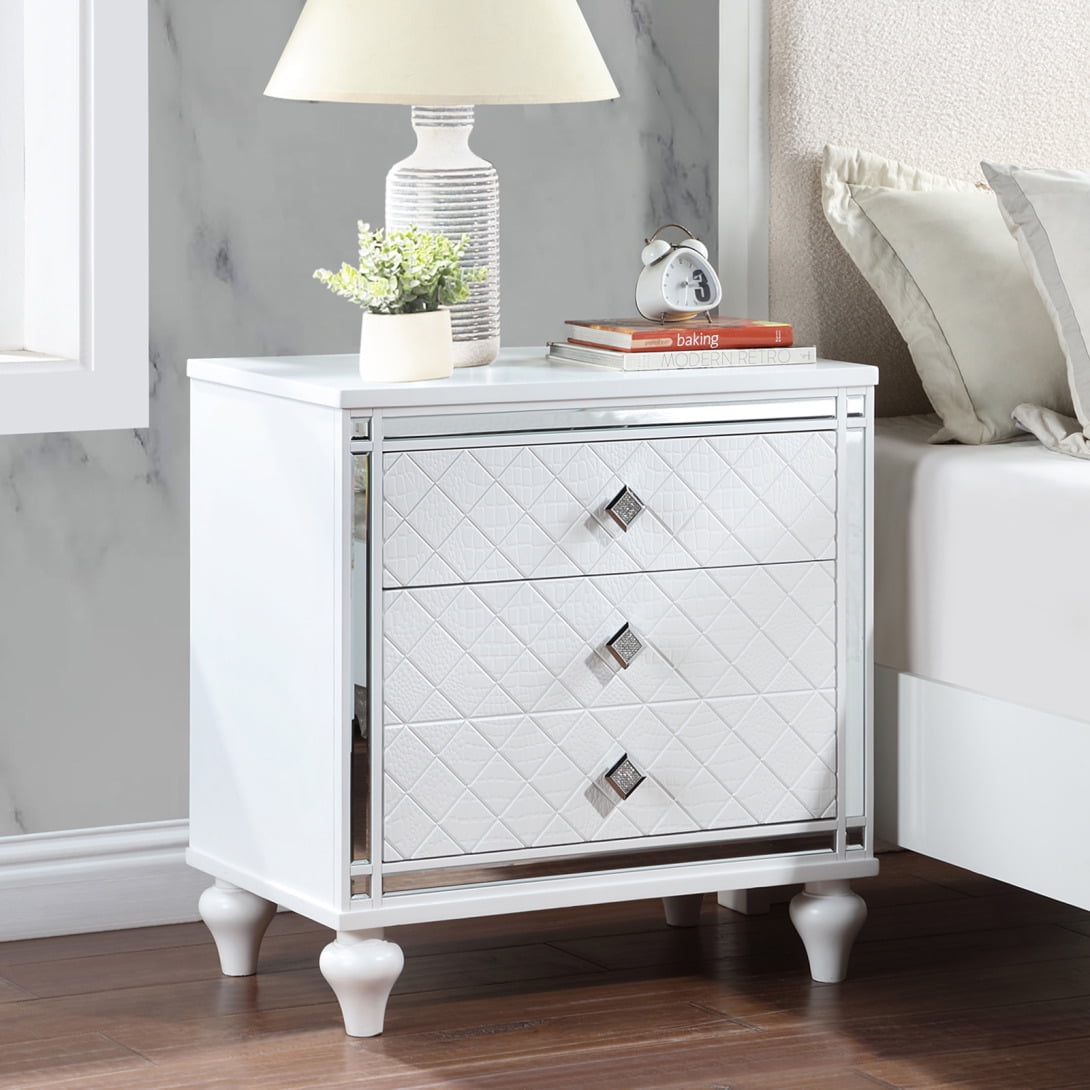 Contemporary Nightstands with Mirrored Frame Trim, Bedside Table with 2 ...