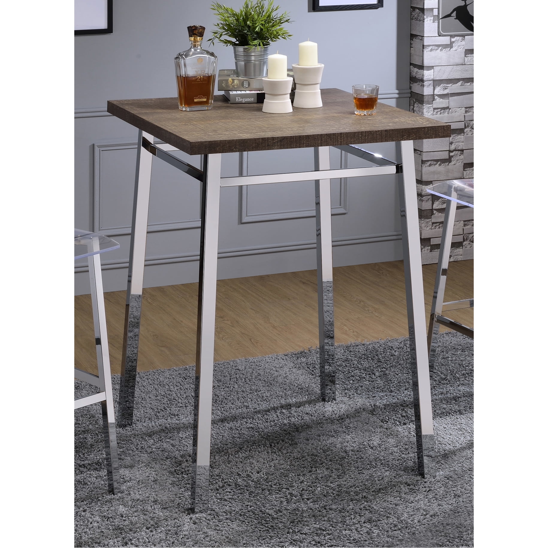 Contemporary Oak & Chrome Bar Table / Adds Modern Touch to Living Space ...