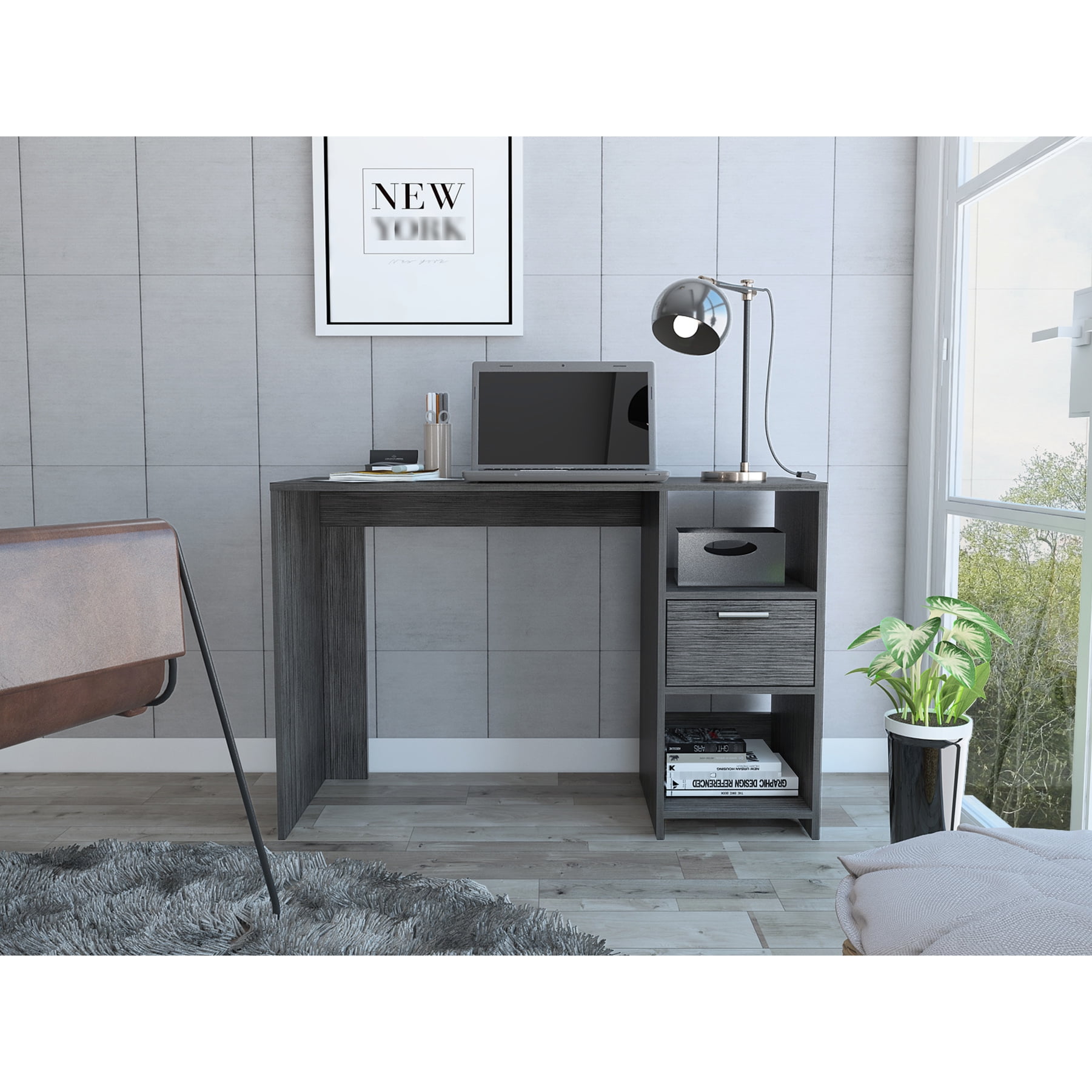 Contemporary Office Table - With One Drawer And Two Shelves Stylish ...