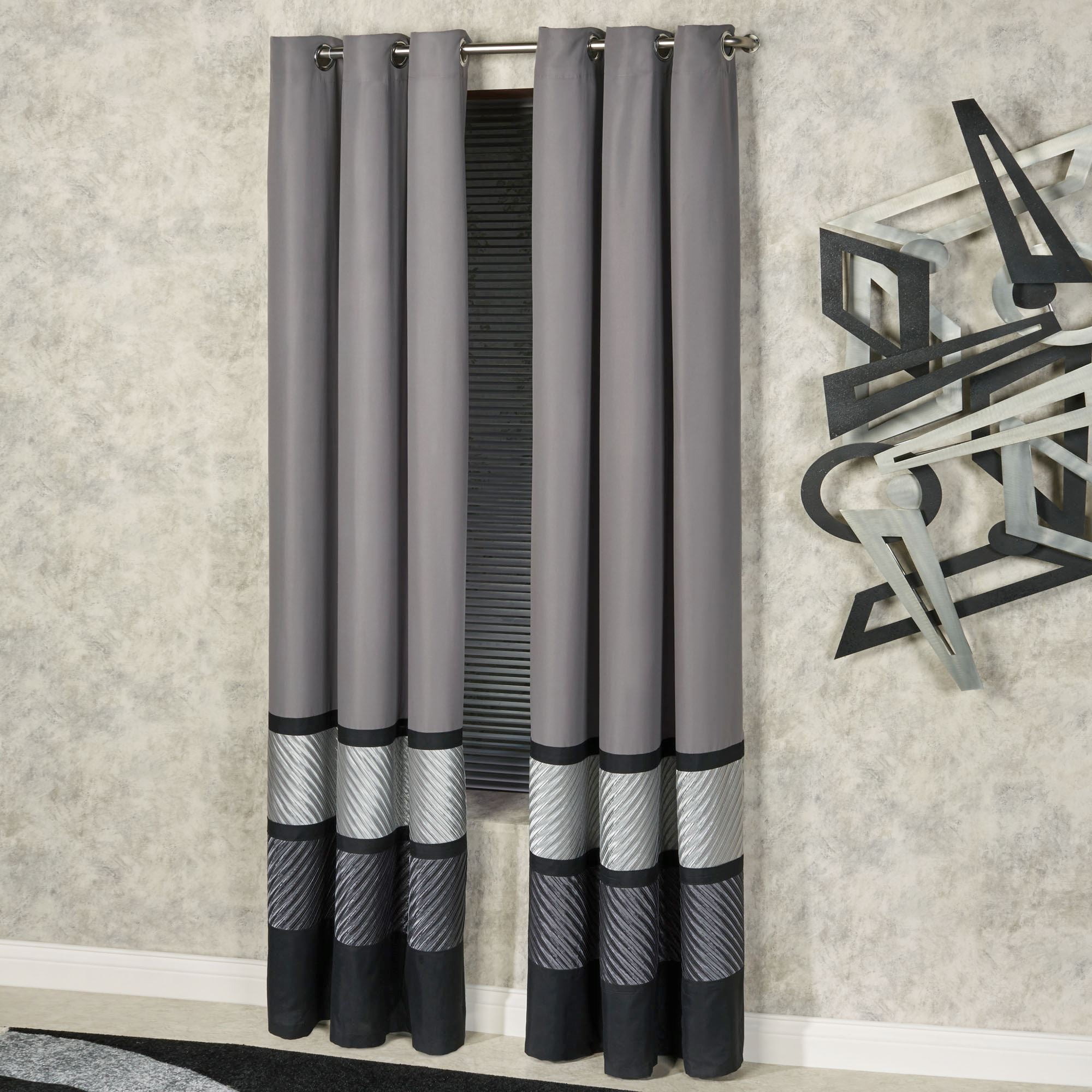 Contemporary Omega Monochromatic Dark Gray Silver Black Window Curtain ...