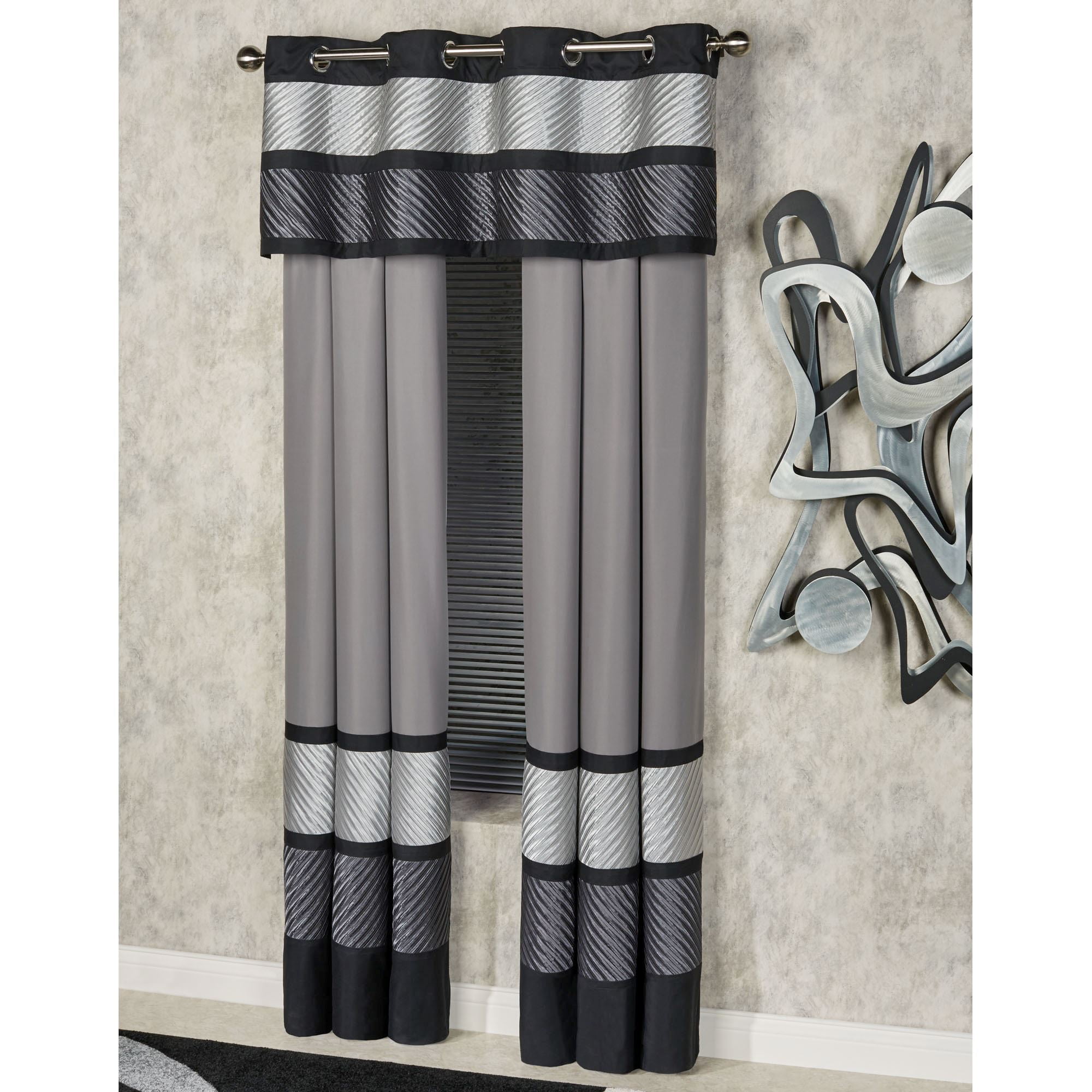 Contemporary Omega Monochromatic Dark Gray Silver Black Window Valance ...