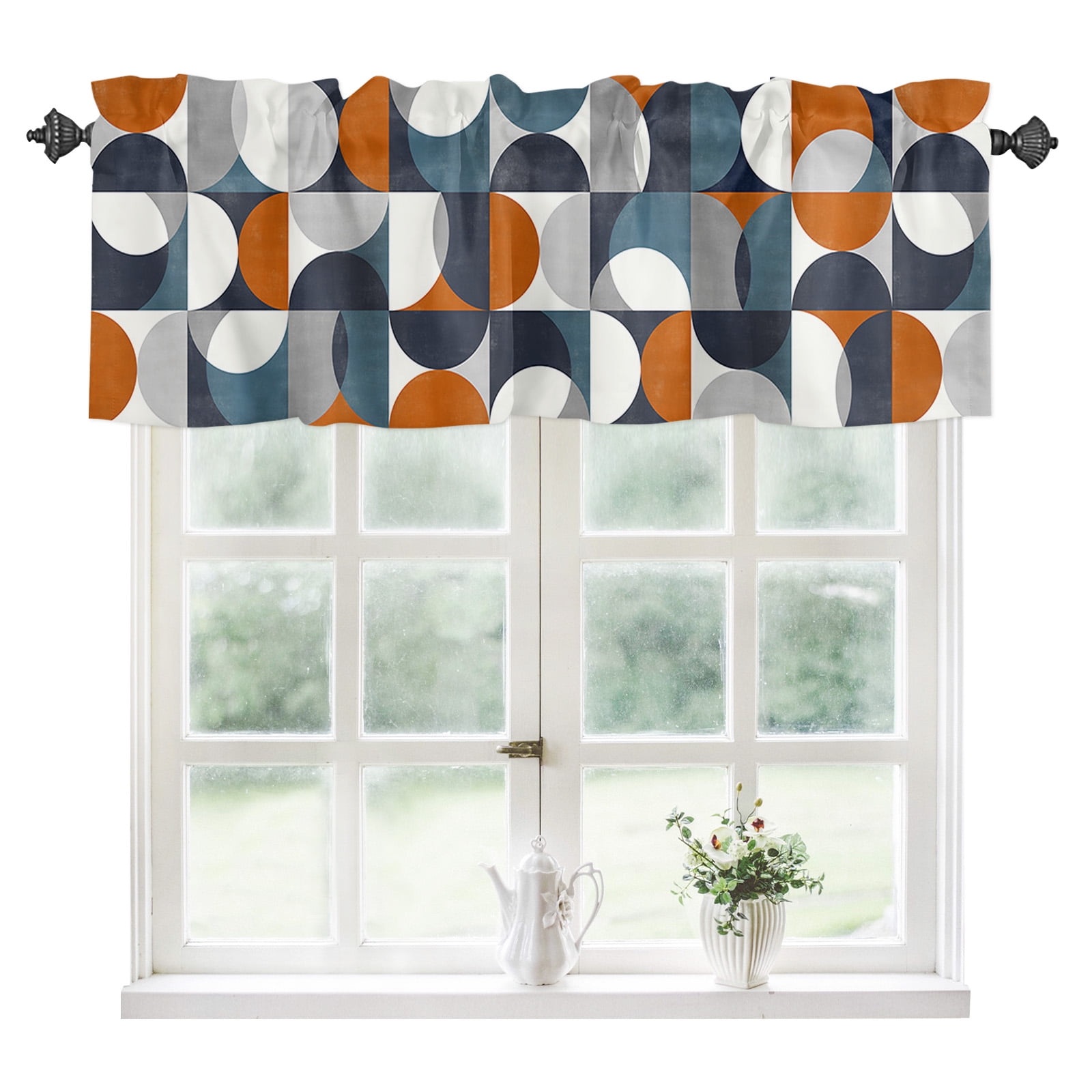 Contemporary Orange, Kitchen Valances for Windows 60x18 Inch Kitchen ...
