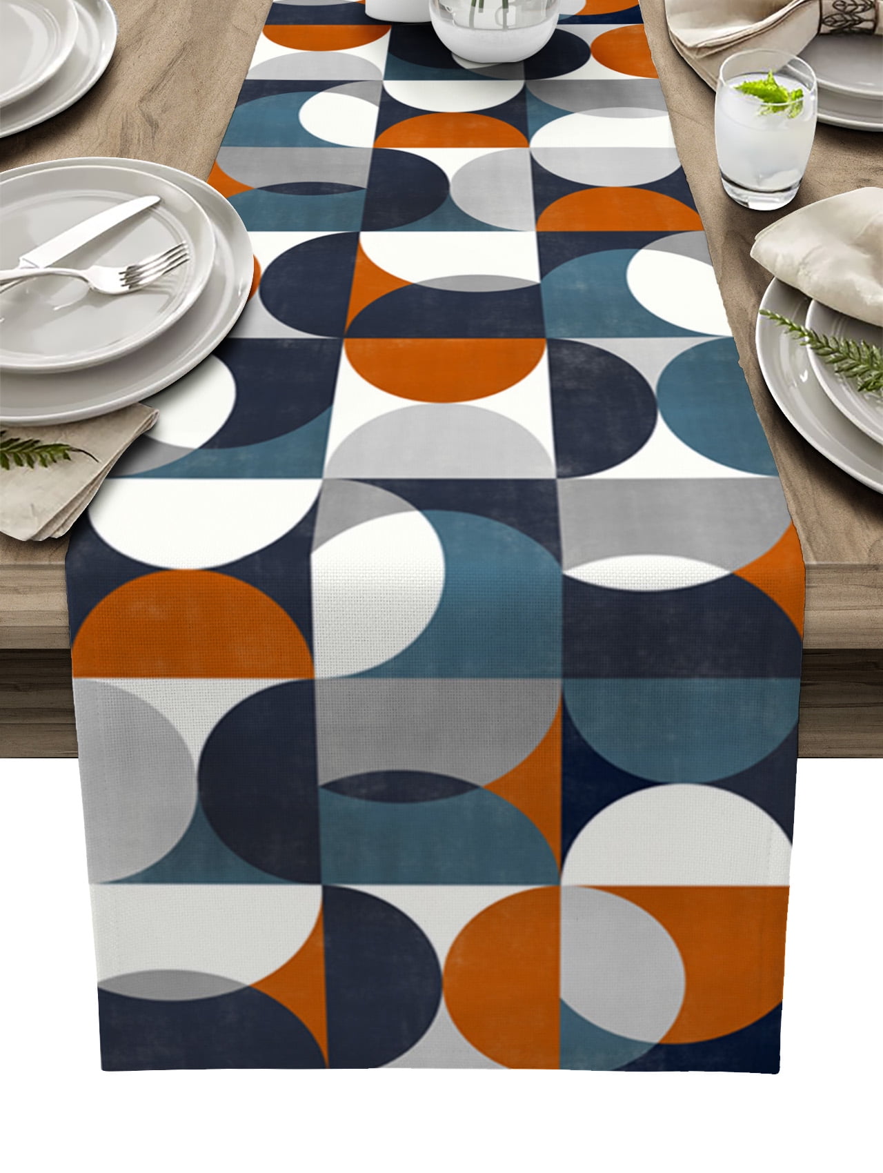 Contemporary Orange, Table Runner Middle Century Abstract Geomrtry ...