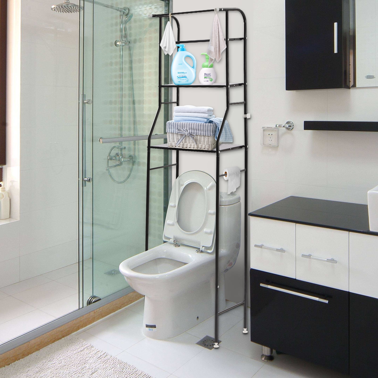Contemporary Over the Toilet Storage Rack, Freestanding 3-Shelf Metal ...