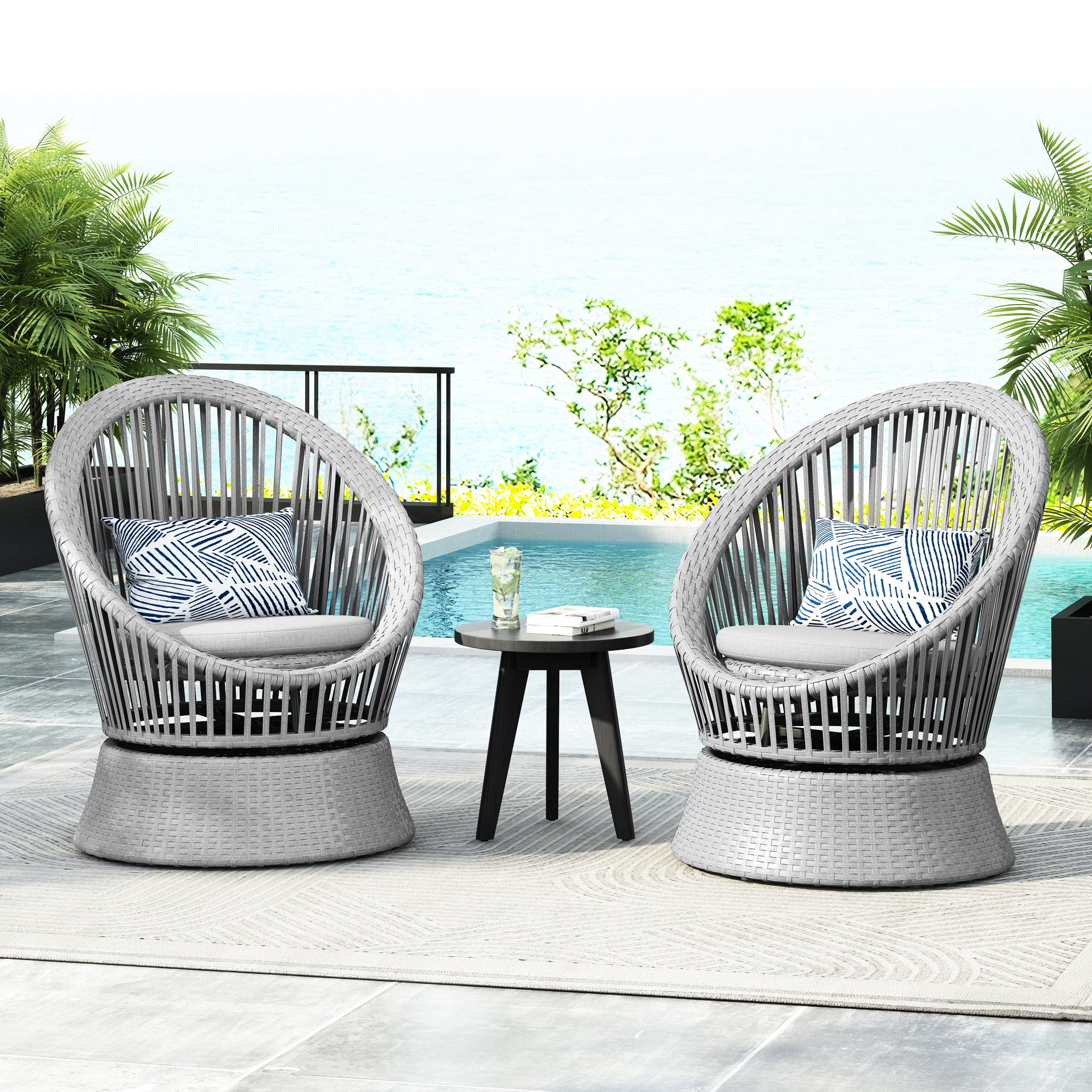 Contemporary Pe And Iron Swivel Lounge Chair, 26.7" Wide For Comfort ...