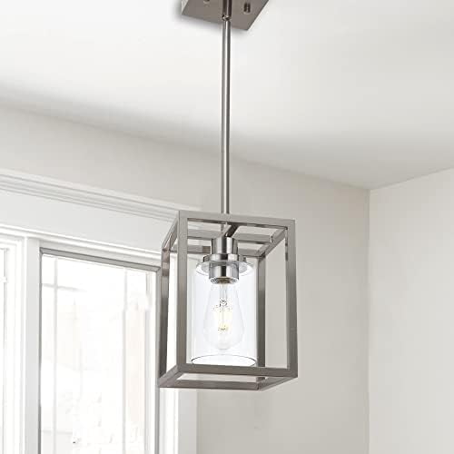 Contemporary Pendant Lighting,Single 1 Light Brushed Nickel Cage ...