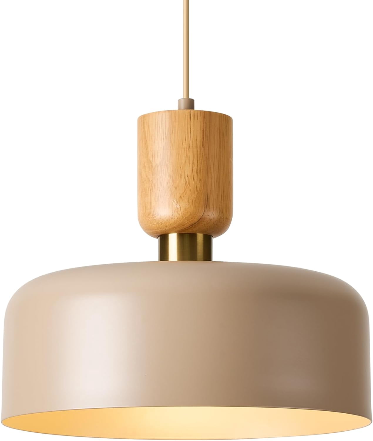 Contemporary Pendant Lights with Wood Cap, Brass Accent, 12 inch Light ...