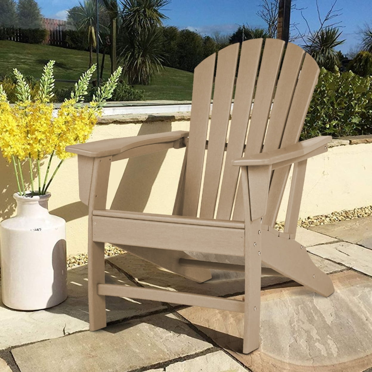 Contemporary Plastic Adirondack Chair with Slatted Back Brown - Saltoro ...