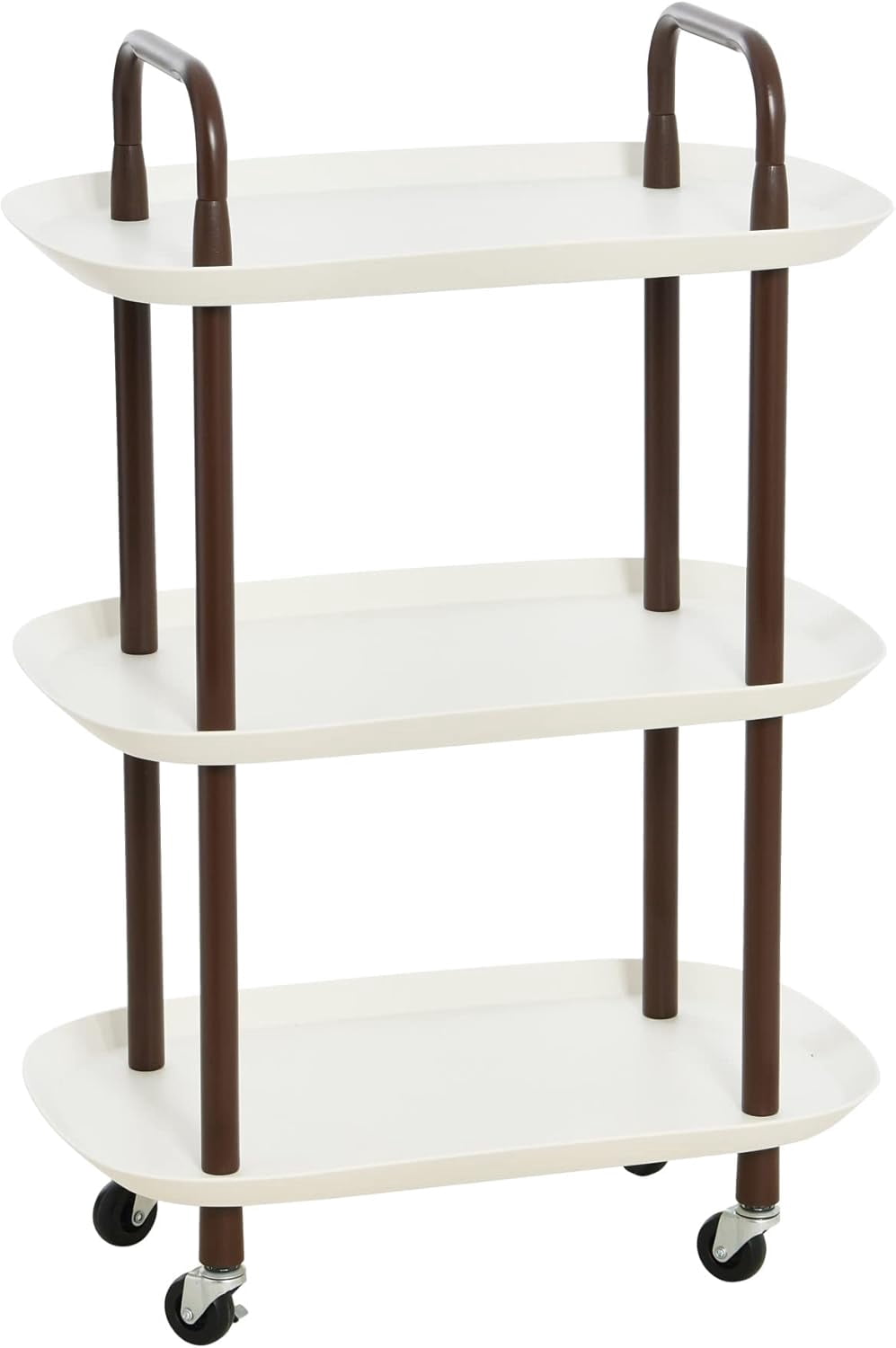 Contemporary Plastic and Metal 3-Level Trolley, White and Brown ...
