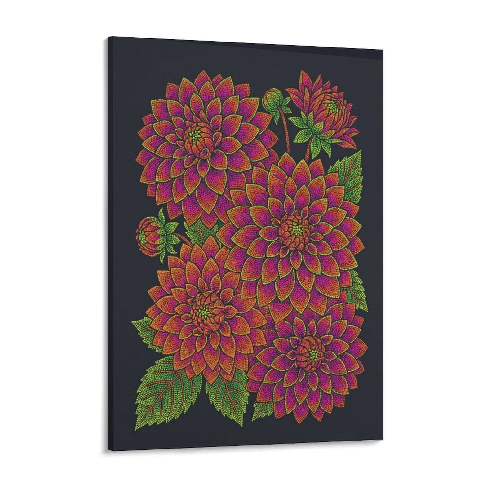 Contemporary Pointillism Dahlia Garden Bloom PrintSet of 2 Faux Linen ...