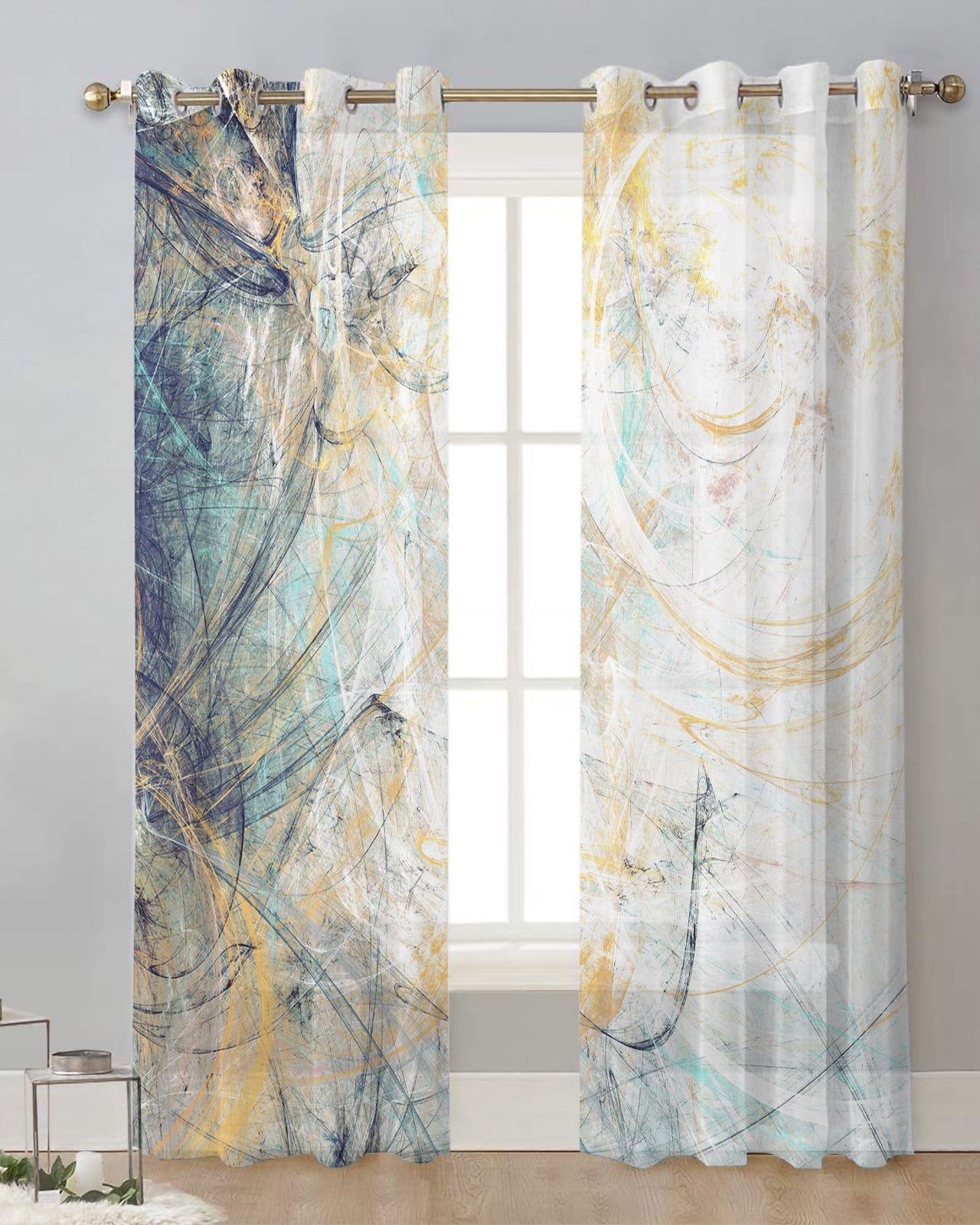 Contemporary Pop Abstract Retro Green Tulle Curtains for Living Room ...