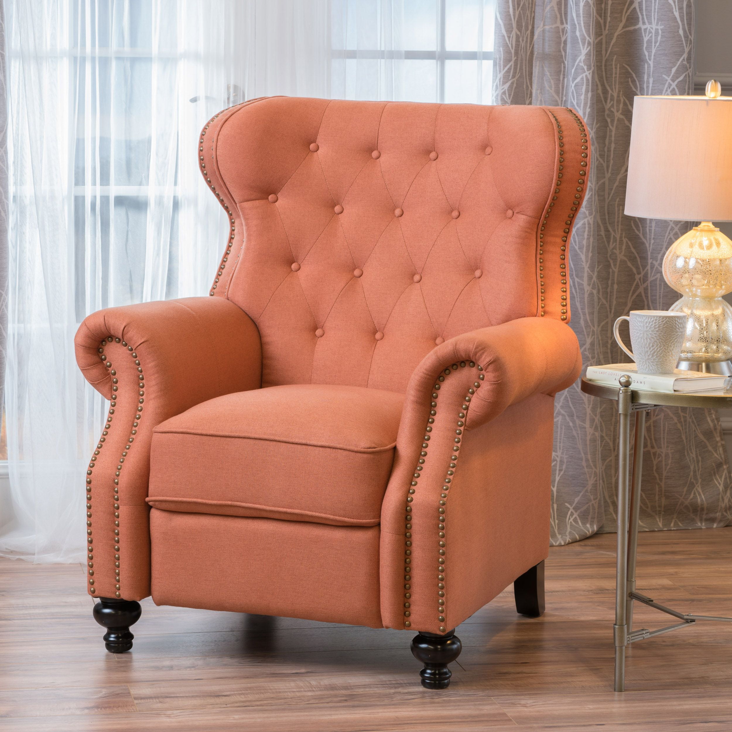 Contemporary Push-Back Recliner Chair - Diamond Tufted Upholstery with ...