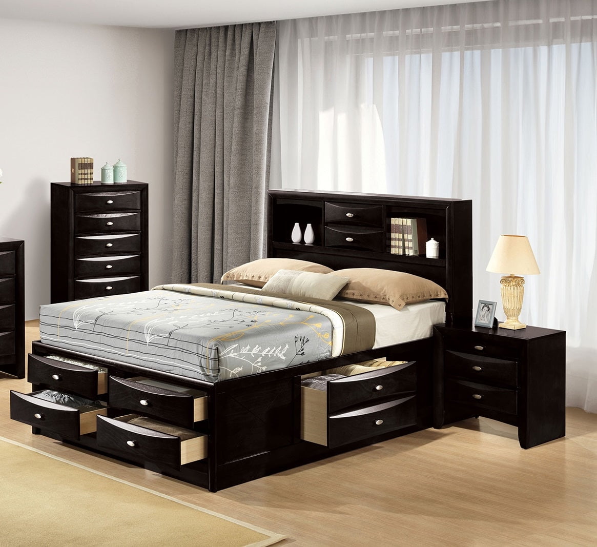 Contemporary Queen Size 3pc Bedroom Set Storage Bed 2x Nightstands ...