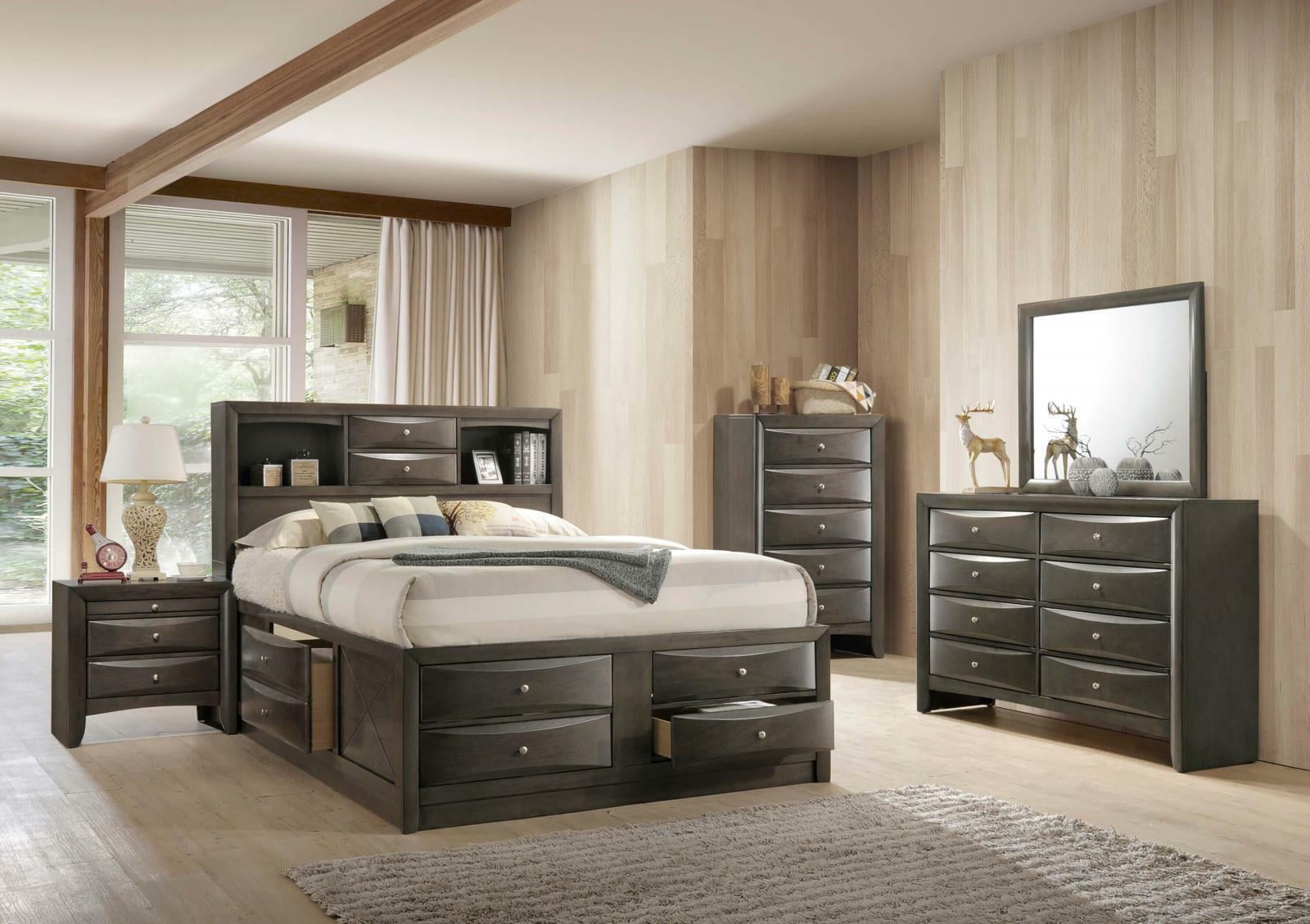 Queen Size 4pc Contemporary Bedroom Set with Storage, Dresser, Mirror ...