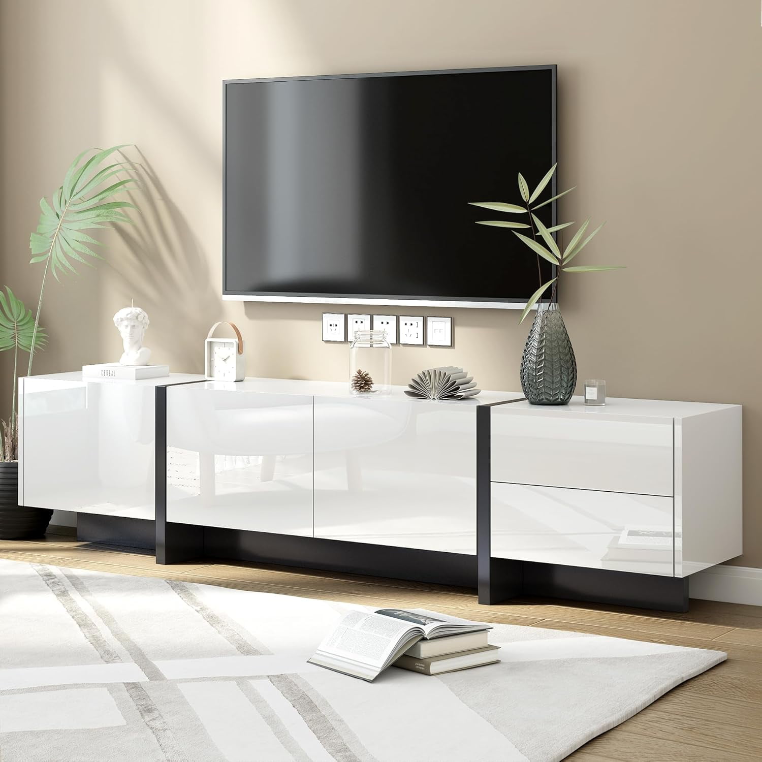 Contemporary Rectangle Design TV Stand for Television Up to 80", Unique ...