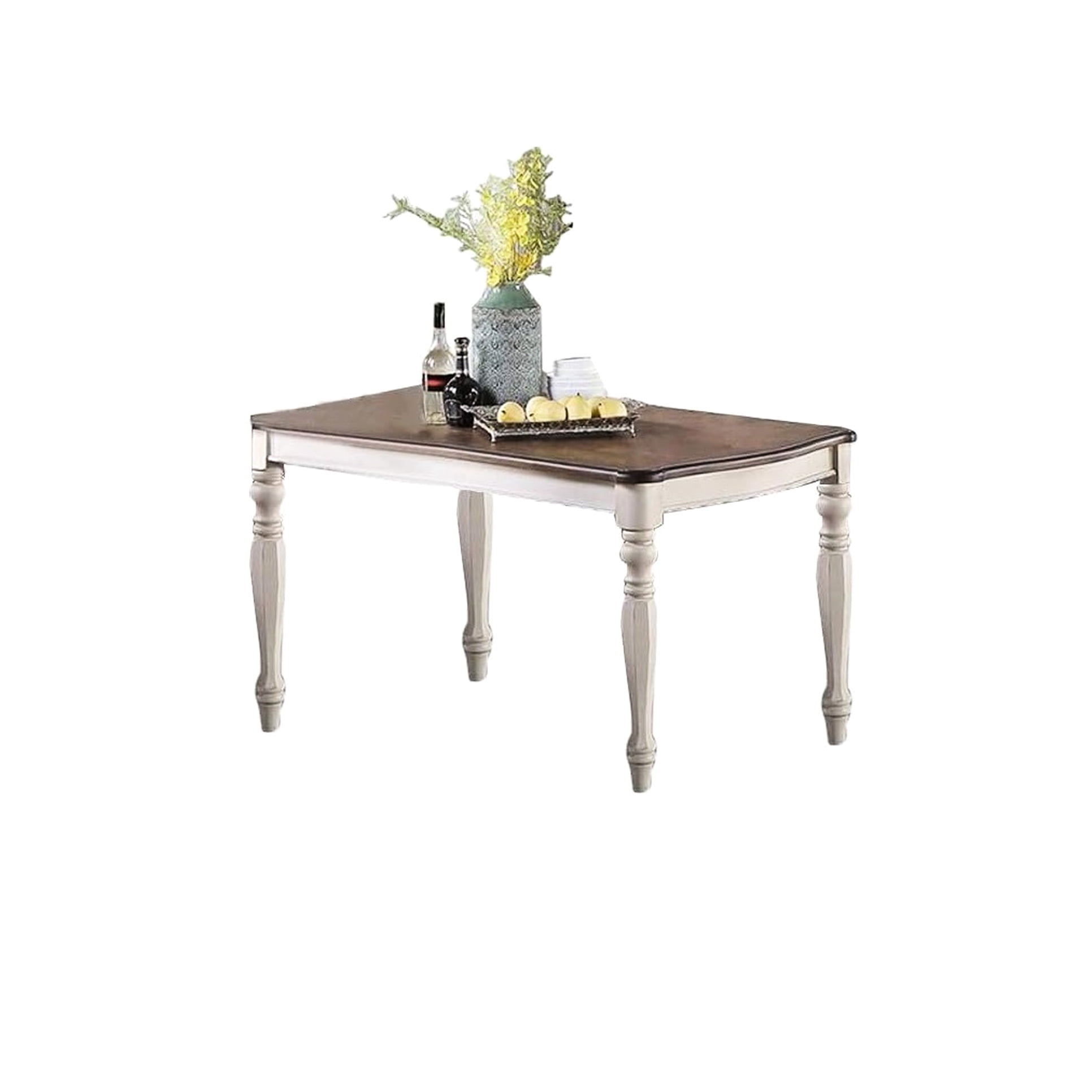 Contemporary Rectangular Antique White Dining Table With Oak - Seats 6 ...