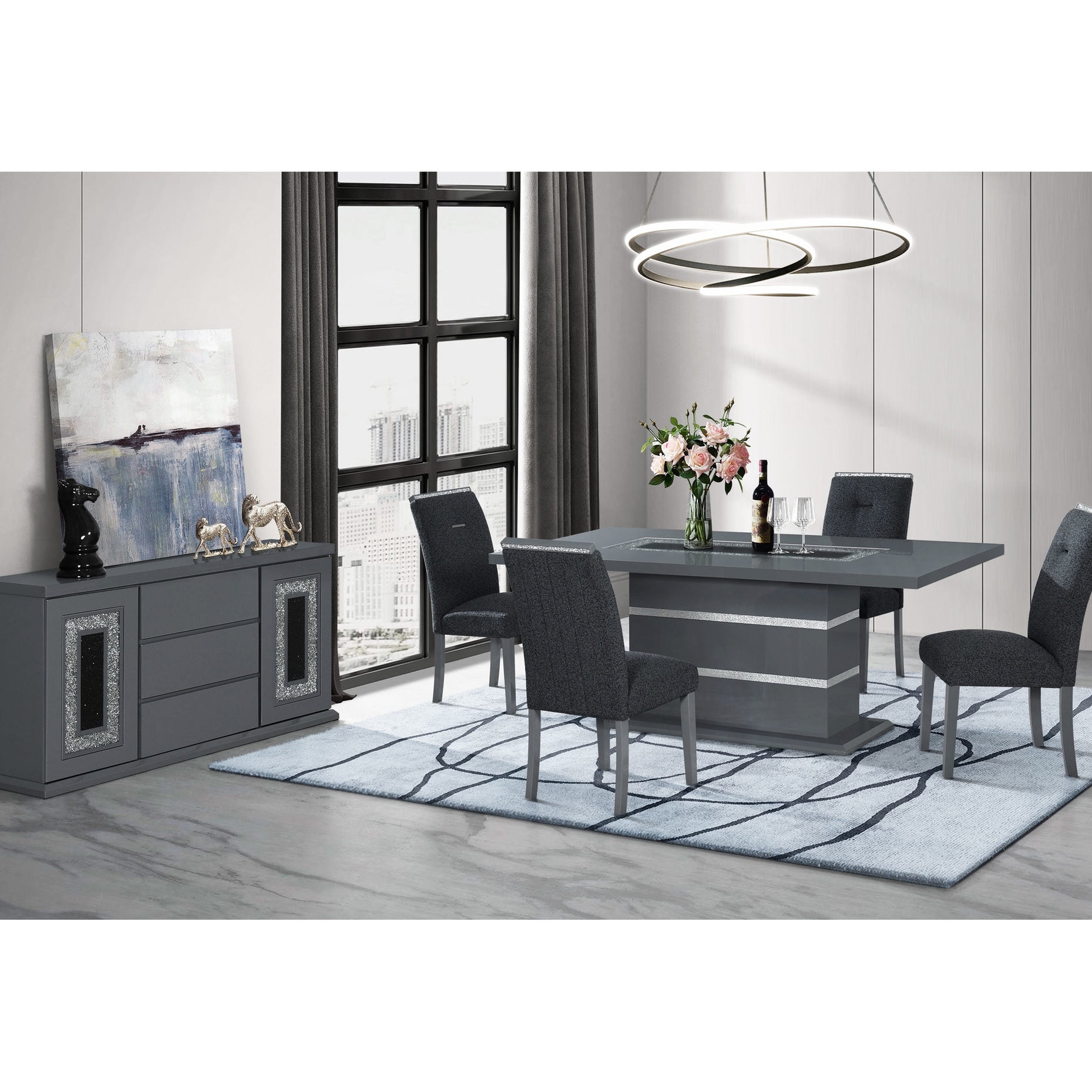 Contemporary Rectangular Dining Setup | In Dining Room Environment ...