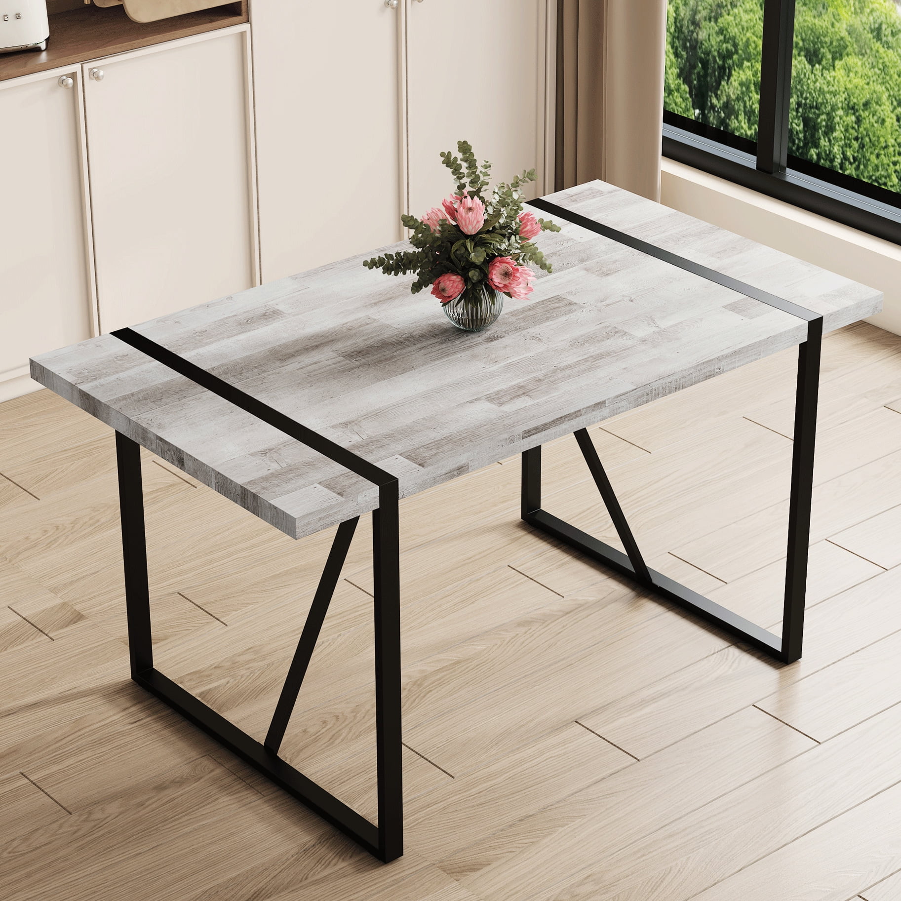 Contemporary Rectangular Dining Table With Gray Textured Surface And ...