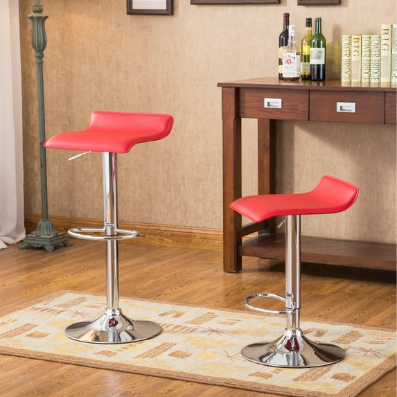 Contemporary Red Seat Air Lift Stools, 2 in a Set | Metal Base, Swivel ...