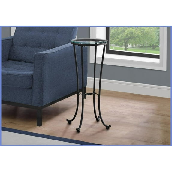 Contemporary Round Coffee Table with Black Hammered Metal & Tempered ...