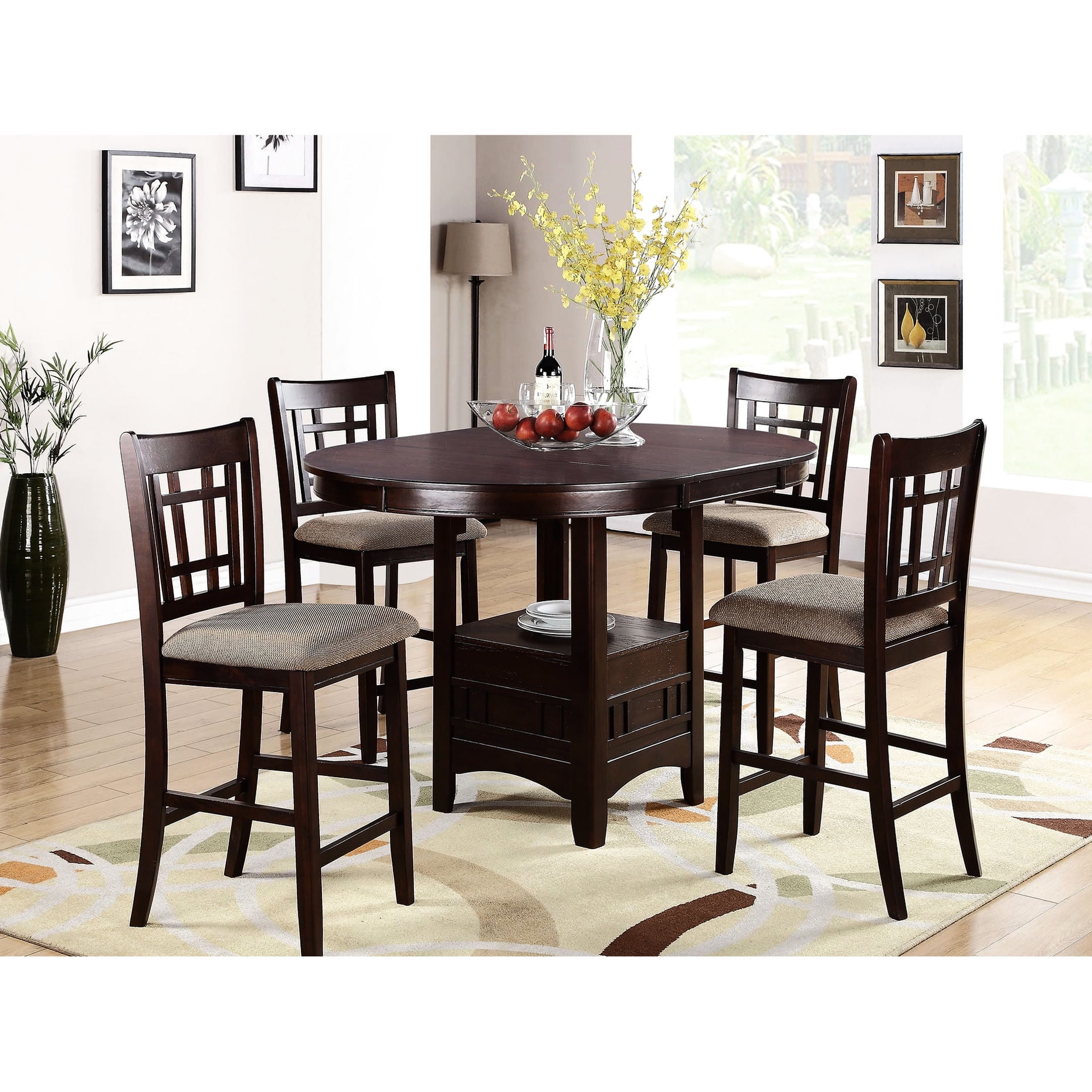Contemporary Round Dining Set | Seats 4 in Home Dining | Solid Wood ...