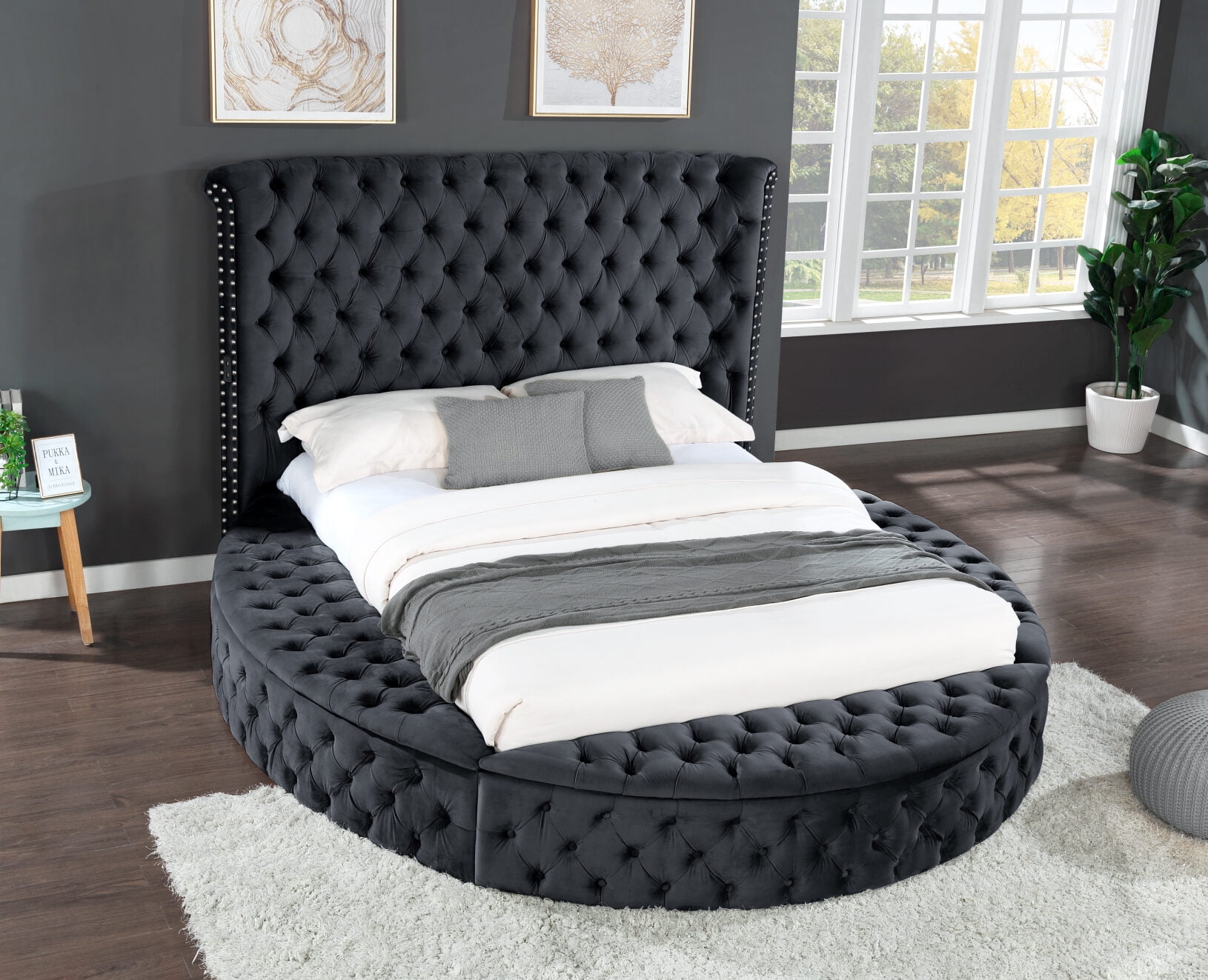 Queen Size Luxury Velvet Upholstered Bed with Storage, USB Chargers and ...