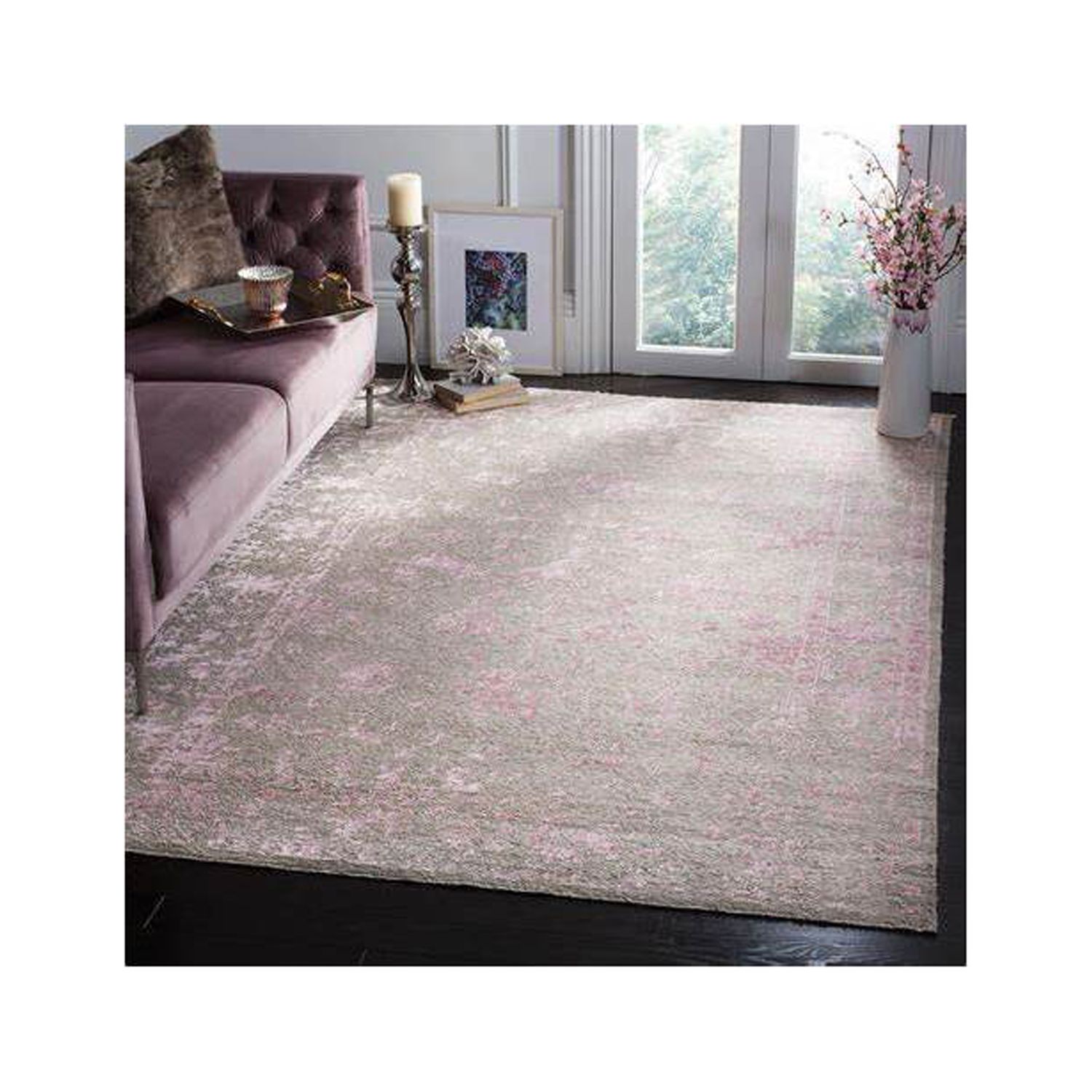 Contemporary Rug - Centennial Wool/Viscose -Silver/Rose-Color:Silver ...