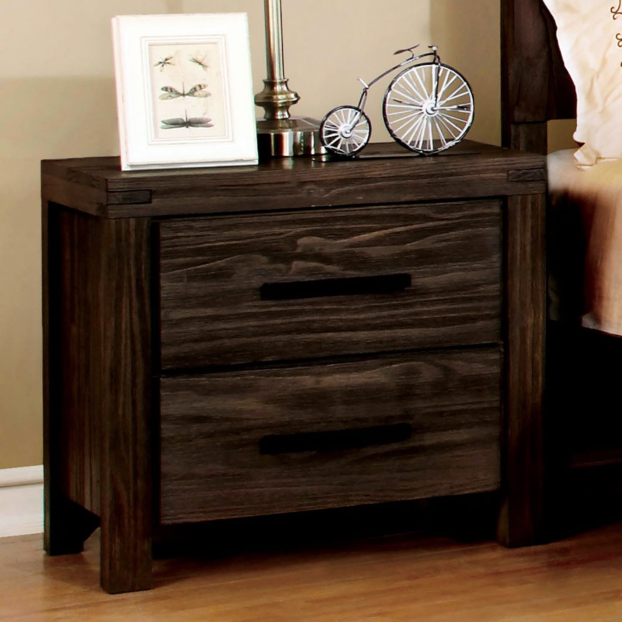 Contemporary Rustic Brown Solid Wood Bedroom Table With 2 And Metal ...