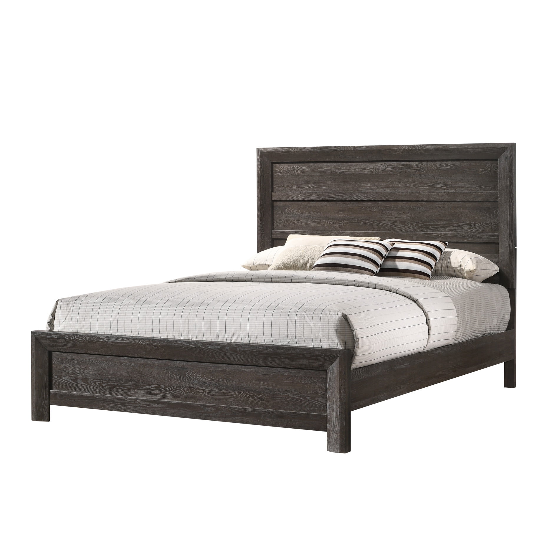 Contemporary Rustic Full Size Bedroom Bed, Gray Brown With And Solid ...