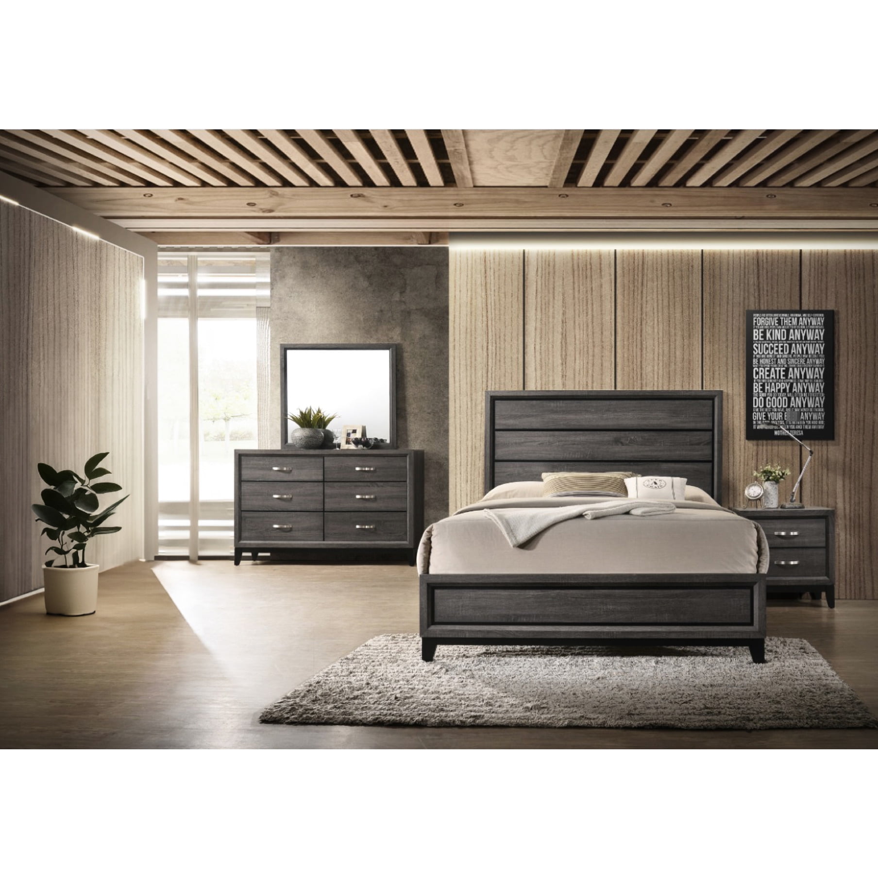 Contemporary Rustic Gray Bedroom Collection, King, Wood With Dresser ...