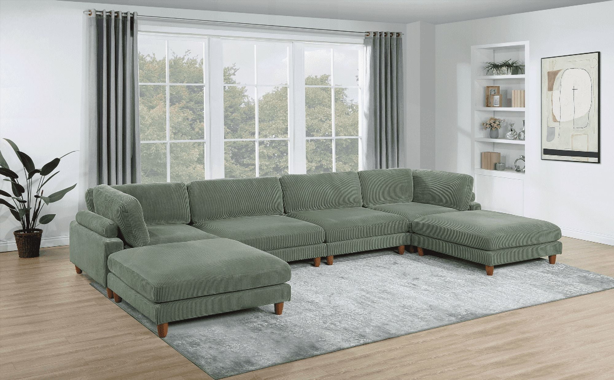 Contemporary Sage 6-Piece Modular Sectional Set with Corduroy ...