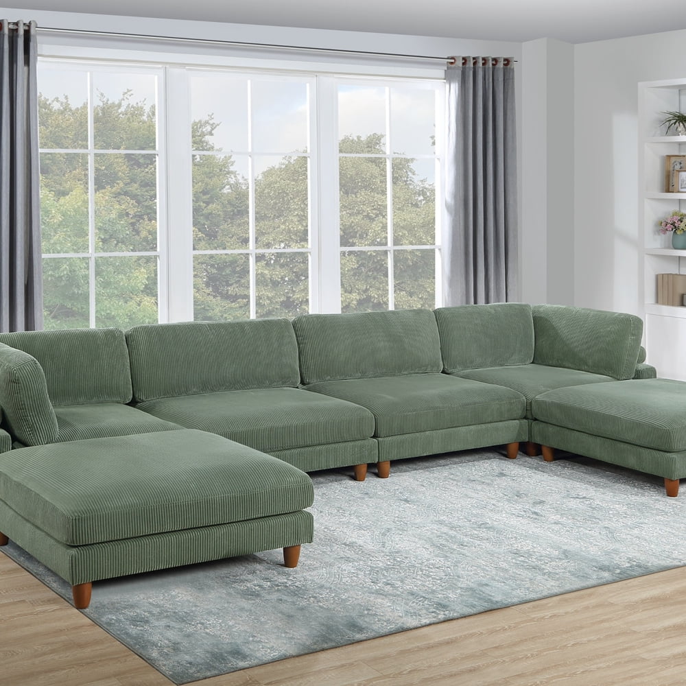 Contemporary Sage Color 6pc Modular Sectional Set Corduroy Upholstery ...