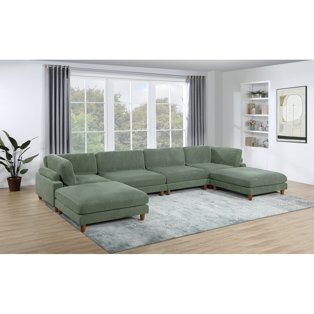 Contemporary Sage Color 6pc Modular Sectional Set Corduroy Upholstery ...