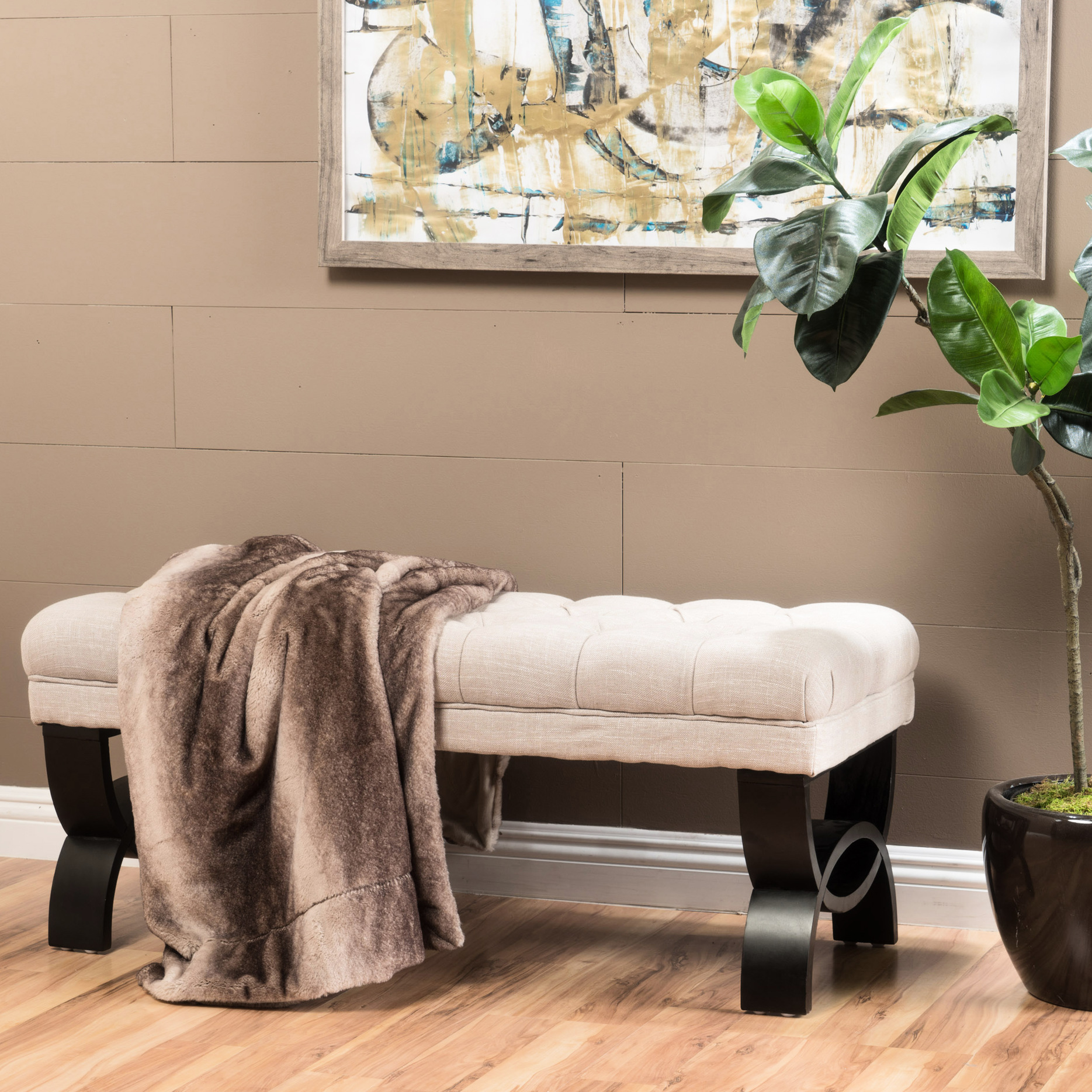 Contemporary With Seating And Diamond Stitch, Beige, 41" W X 17.13" D ...