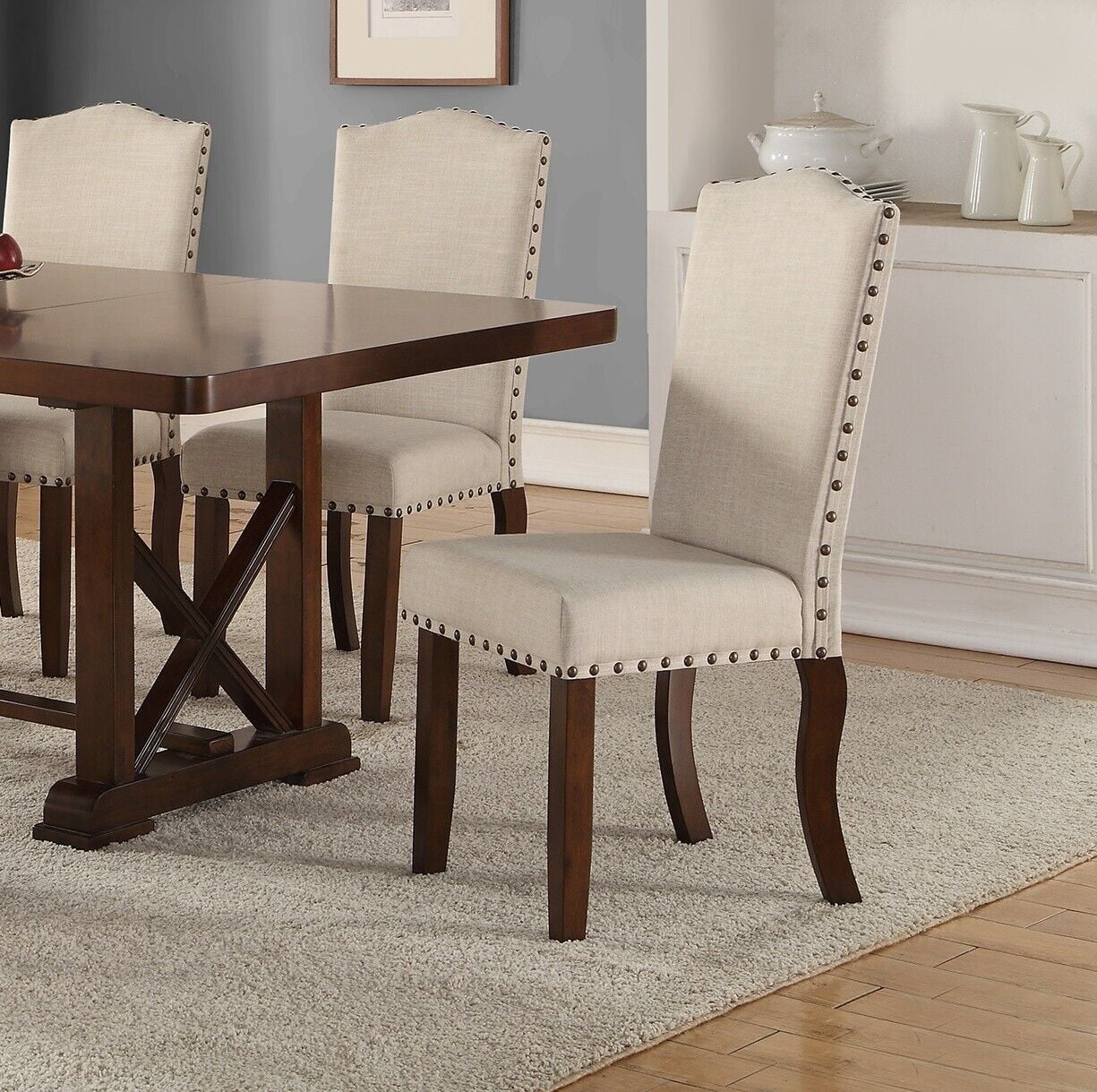 Esofastore Contemporary Upholstered Nailhead Trim Dining Chairs, Cream ...