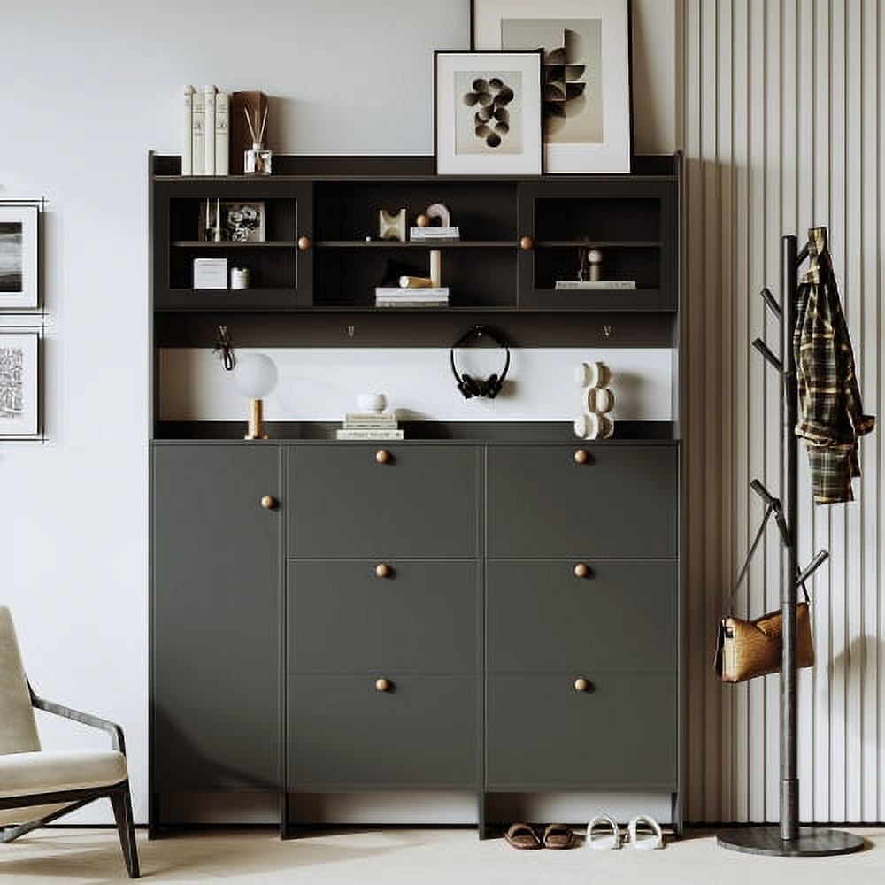 Contemporary Shoe Cabinet With Open Storage Platform, 3 Flip Drawers, 4 ...