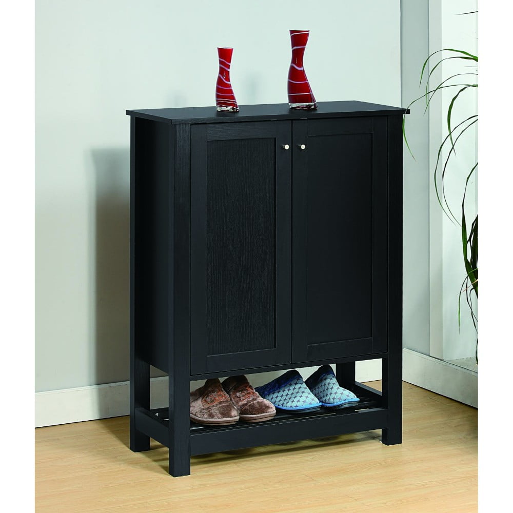 Contemporary Shoe Cabinet with Rack Shelf, Black - Walmart.com