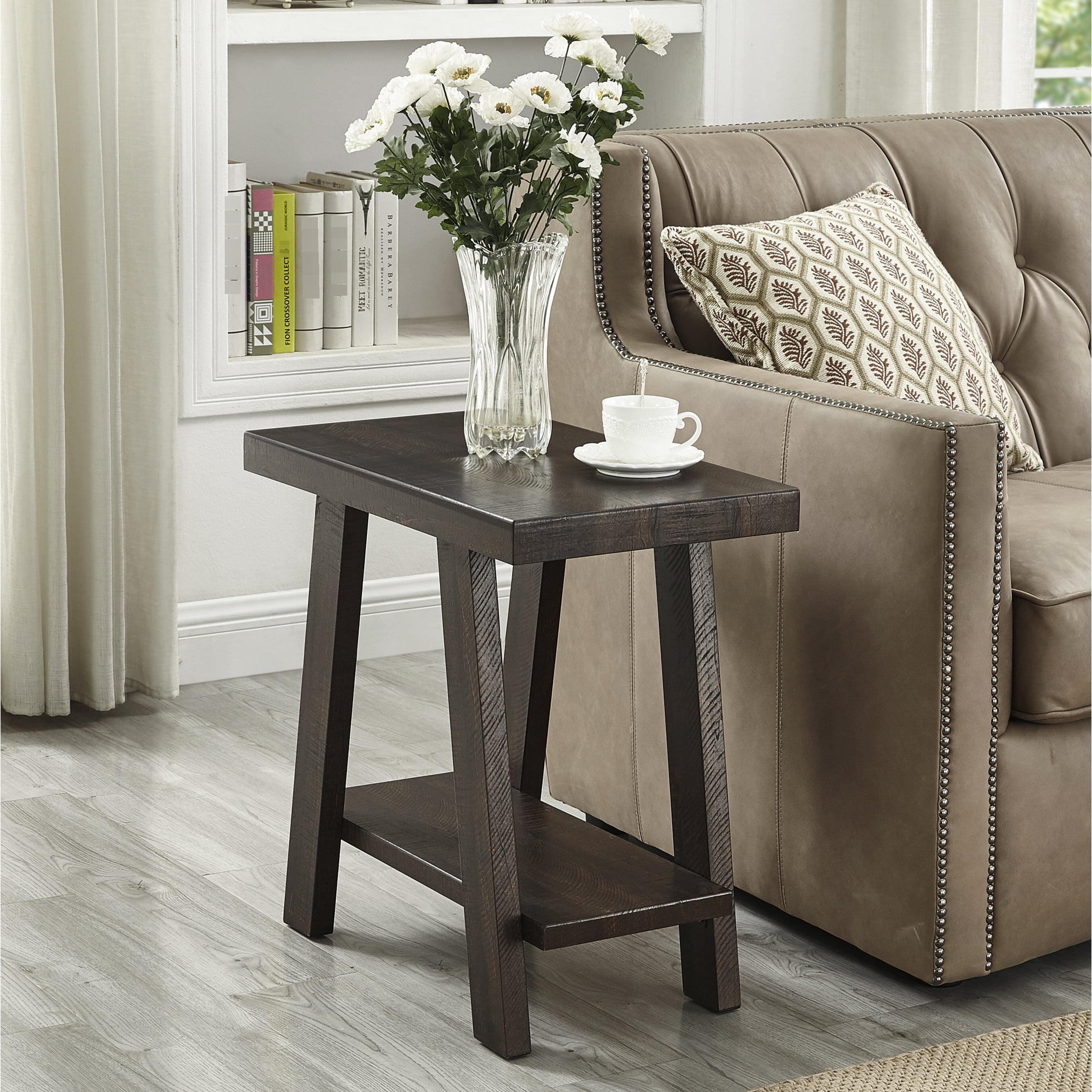 Contemporary Side Table With Wood Shelf - Finish Rectangular Extended ...