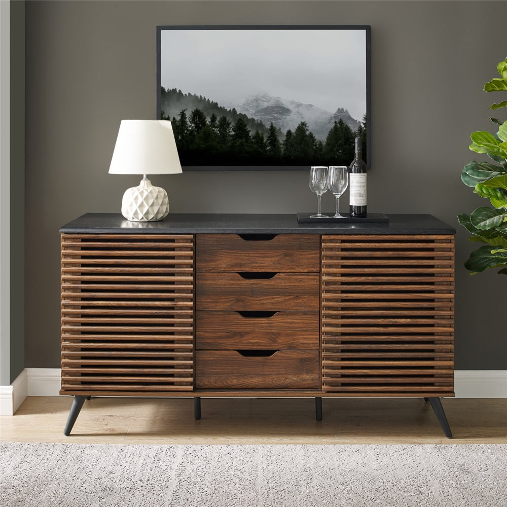 Contemporary Sliding Slat-Door Sideboard - Ebony/Dark Walnut - Walmart.com