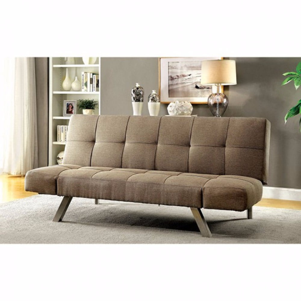 Contemporary Sofa Futon With Chrome Legs, Light Brown - Walmart.com